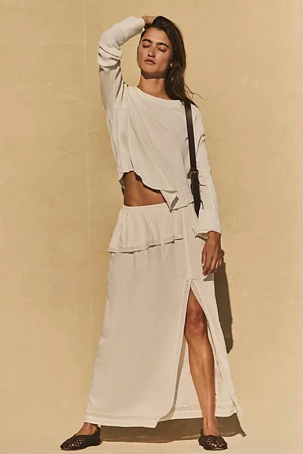 Free People Sandshell Linen Zora Maxi Skirt