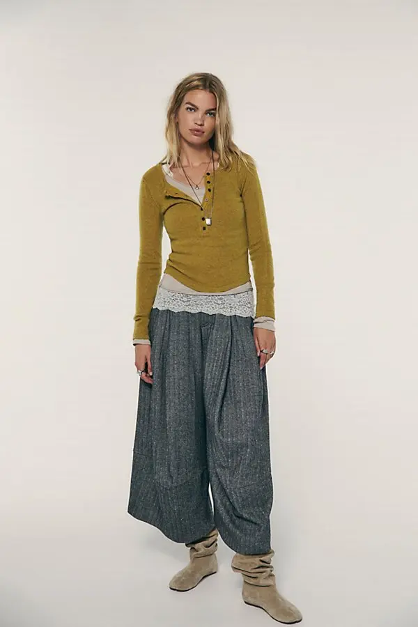 Free People Set In Stone Wool Trousers - Grey Combo