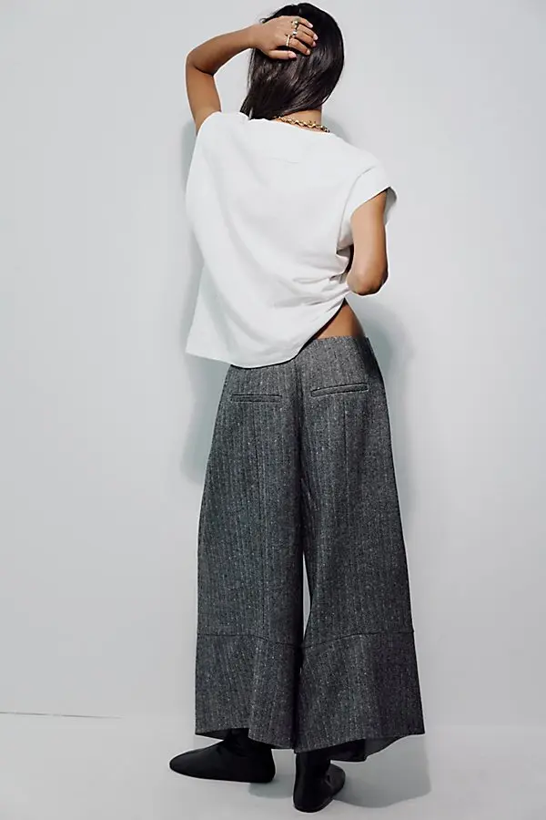Free People Set In Stone Mid-rise Wool Trousers