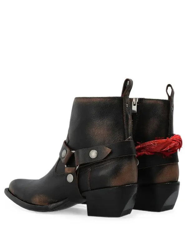 GOLDEN GOOSE Stivali Debbie Bassi In Pelle Nera Con Fibbia Rimovibile E Bandana - Black