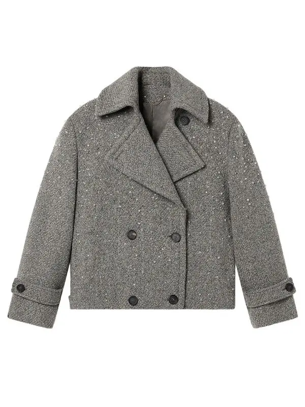 GOLDEN GOOSE Cappotto Corto Regina In Lana Con Paillettes E Ricami - Gray