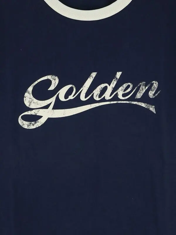 GOLDEN GOOSE T-shirt In Cotone Blu Con Stampa Golden
