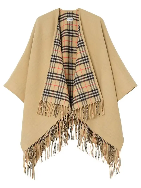 Burberry Mantellina Reversibile In Lana Check - Multicolor