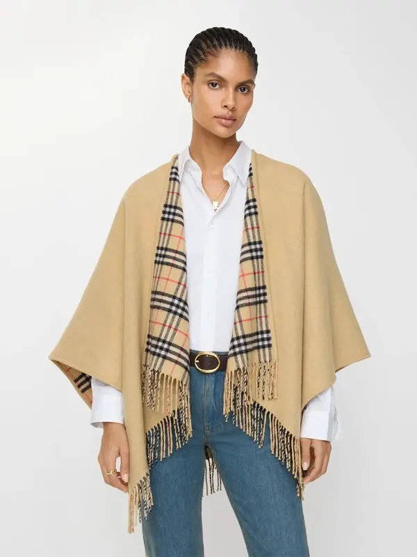 Burberry Mantellina Reversibile In Lana Check - Multicolor