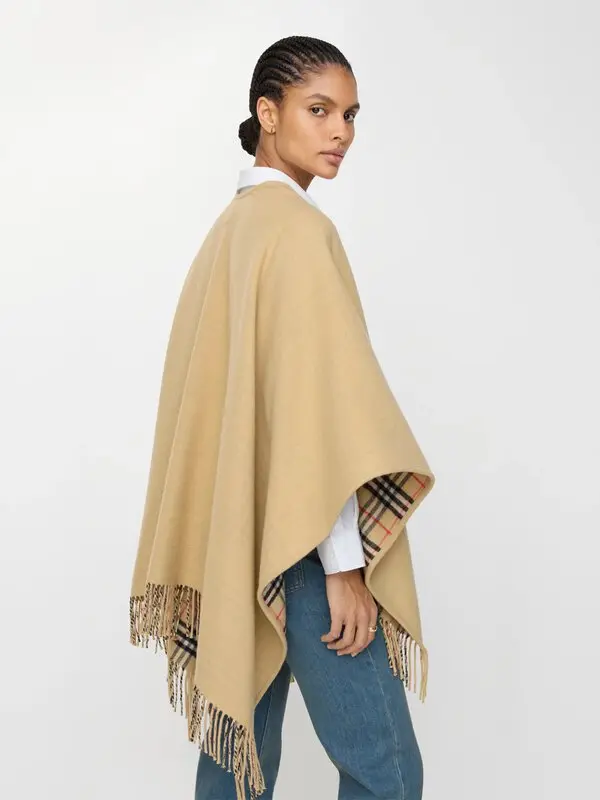 Burberry Mantellina Reversibile In Lana Check - Multicolor