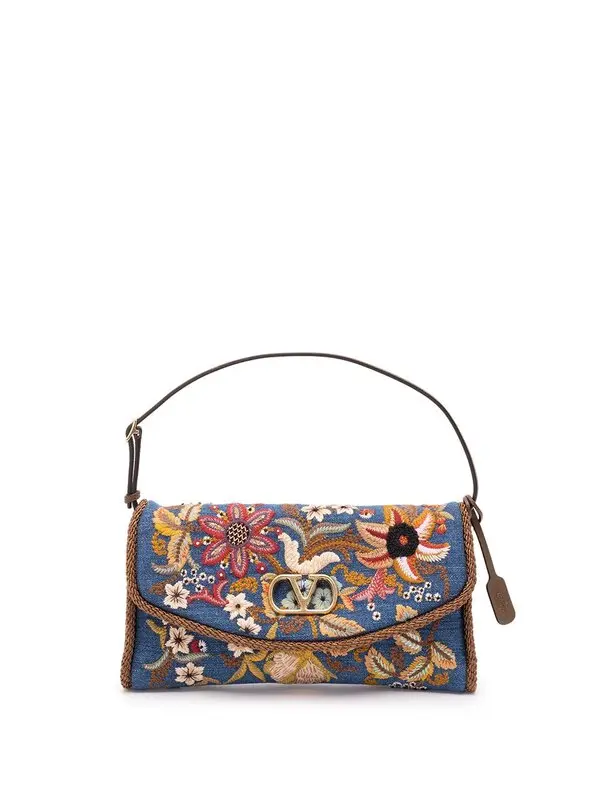 Valentino Garavani Devain Small Shoulder Bag In Embroidered Denim