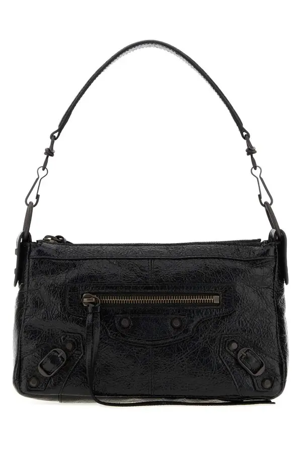 Balenciaga Leather Mini Le City Moto Shoulder Bag - Black