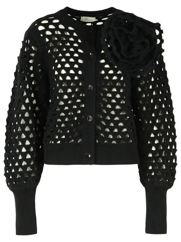 Blumarine Openwork Wool Cardigan - Black