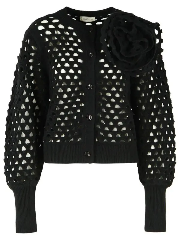 Blumarine Openwork Wool Cardigan - Black
