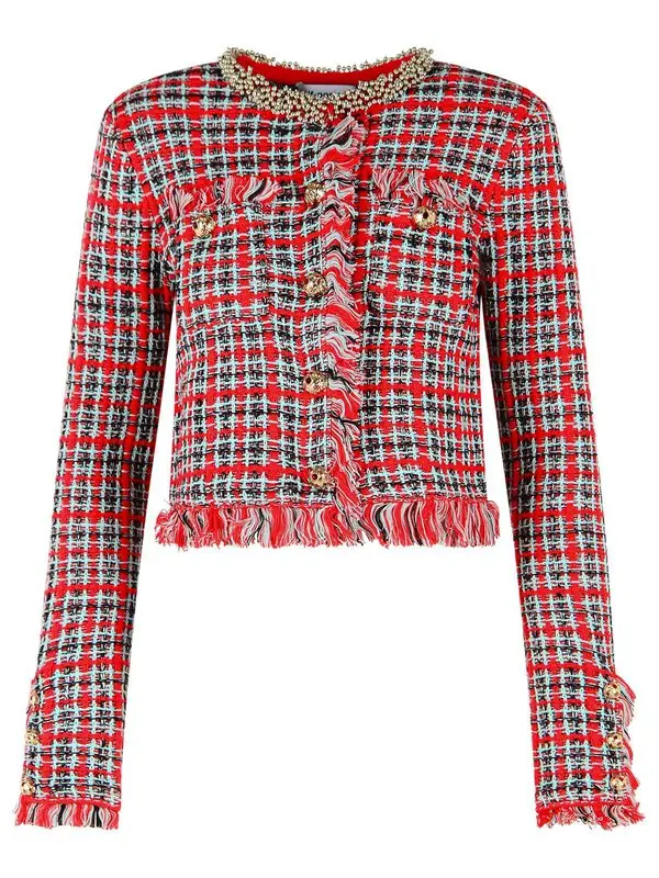 SELF-PORTRAIT Cotton Blend Jacket - Red