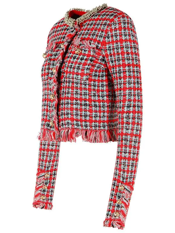 SELF-PORTRAIT Cotton Blend Jacket - Red