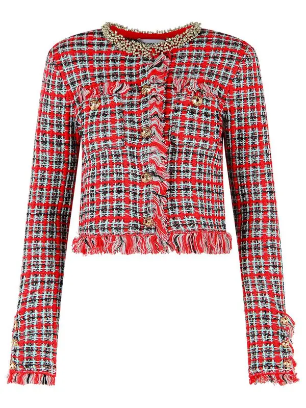 SELF-PORTRAIT Cotton Blend Jacket - Red