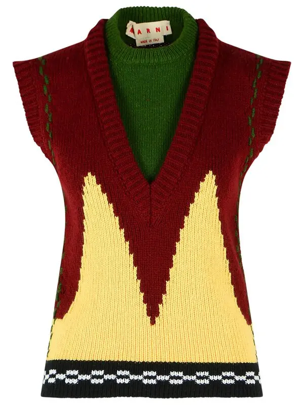 Marni Brown Wool Vest - Multicolor