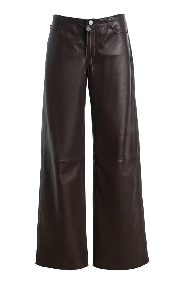Still Here Cool Low-rise Leather Wide-leg Pants - Brown