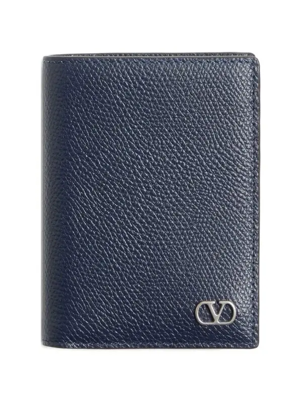 Valentino Garavani Vlogo Signature Cardholder In Grainy Calfskin - Blue