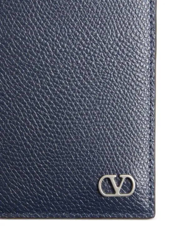 Valentino Garavani Vlogo Signature Cardholder In Grainy Calfskin - Blue