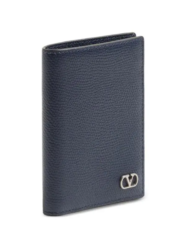 Valentino Garavani Vlogo Signature Cardholder In Grainy Calfskin - Blue