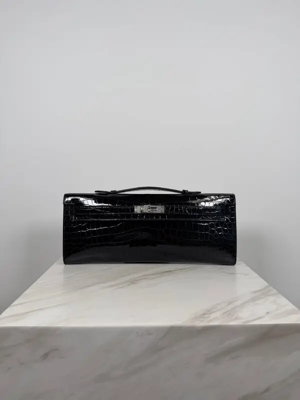 Hermès Kelly Cut Shiny Porosus Palladium Hardware