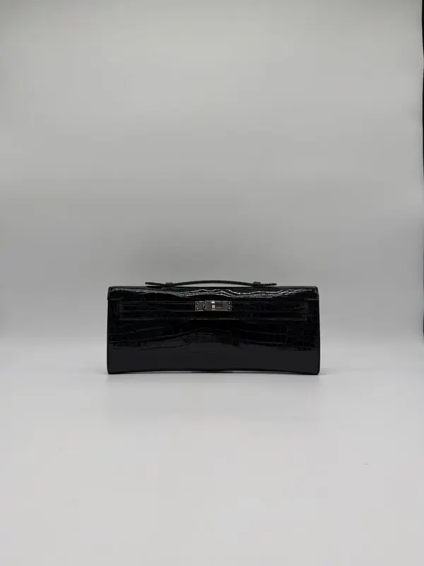 Hermès Kelly Cut Shiny Porosus Palladium Hardware