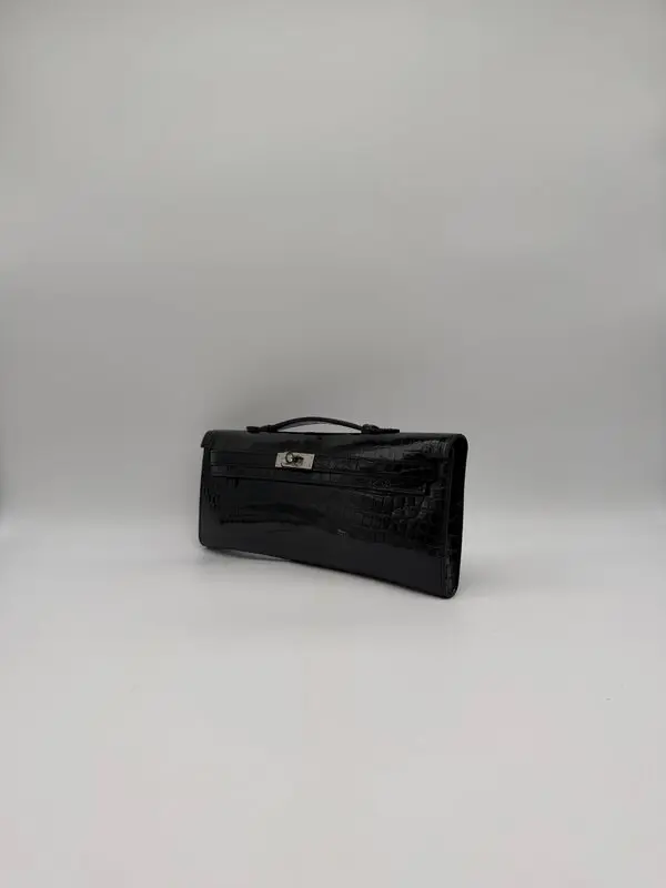 Hermès Kelly Cut Shiny Porosus Palladium Hardware
