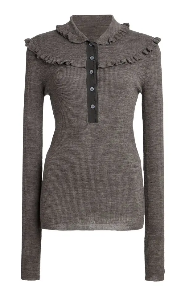Chloé Fitted Superfine Wool Knit Henley Shirt - Grey