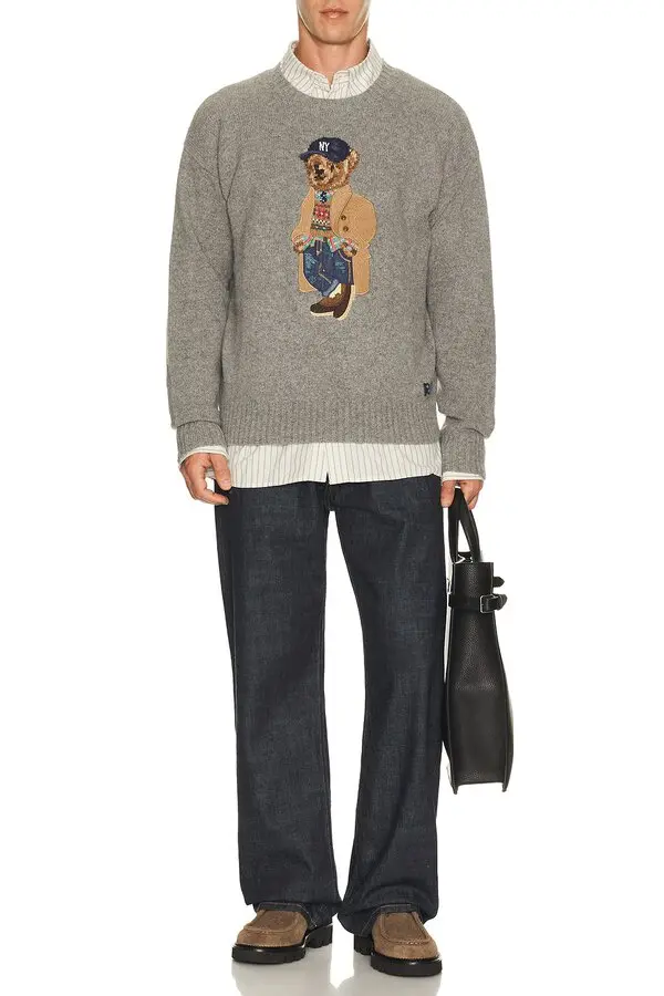 Polo Ralph Lauren Wool Blend Novelty Heritage Bear Crewneck Sweater