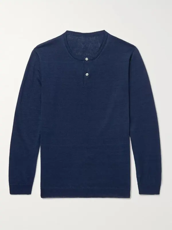 Anderson & Sheppard Linen Henley Sweater - Blue