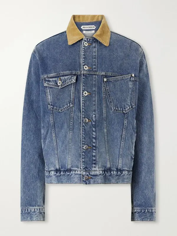JW Anderson Corduroy-trimmed Denim Jacket - Blue
