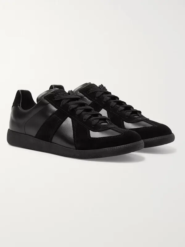 MAISON MARGIELA Replica Leather And Suede Sneakers - Black