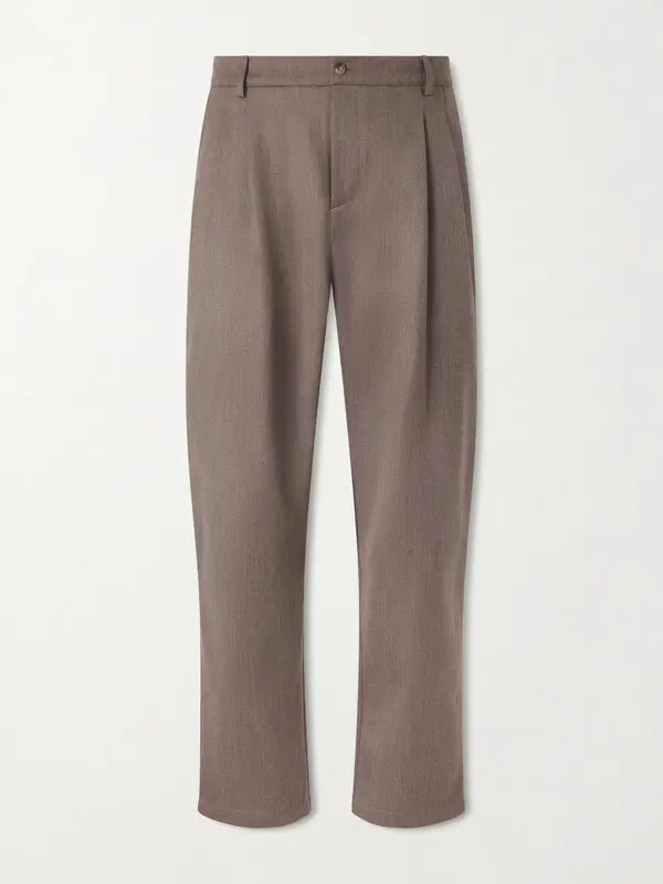 De Bonne Facture Artist Straight-leg Pleated Wool And Cotton-blend Suit Trousers - Brown
