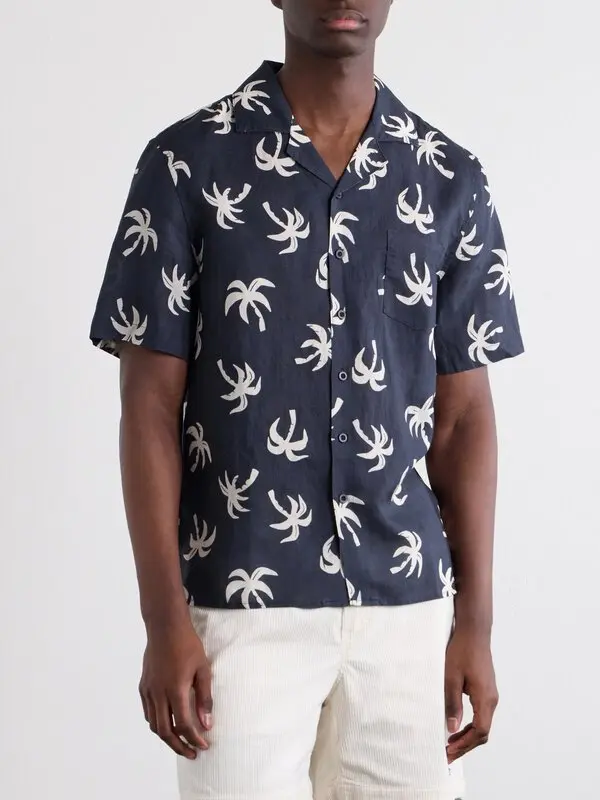 Onia Camp-collar Printed Linen And Lyocell-blend Shirt