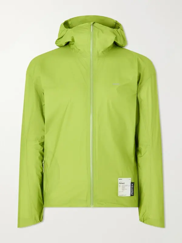 Satisfy Rain Fly Hooded Logo-printed Pertex® Shield Air Jacket - Green