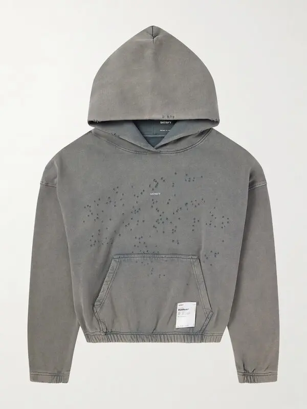 Satisfy Logo-print Distressed Cotton-jersey Hoodie
