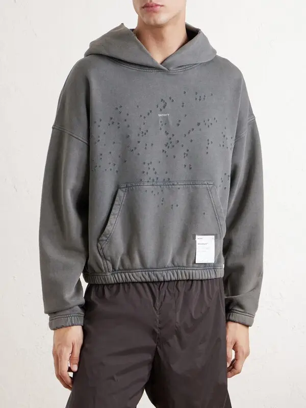 Satisfy Logo-print Distressed Cotton-jersey Hoodie