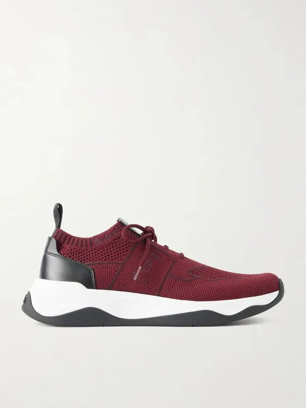 Berluti Shadow Leather-trimmed Stretch-knit Sneakers - Red