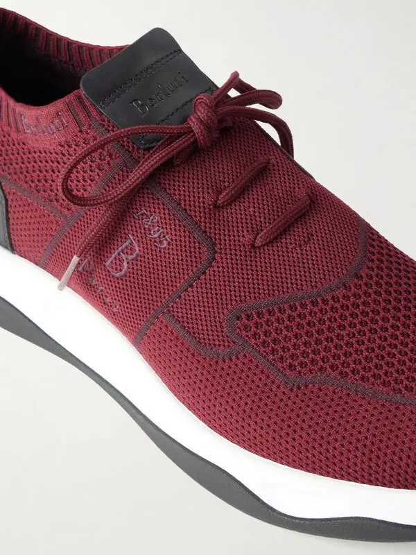 Berluti Shadow Leather-trimmed Stretch-knit Sneakers
