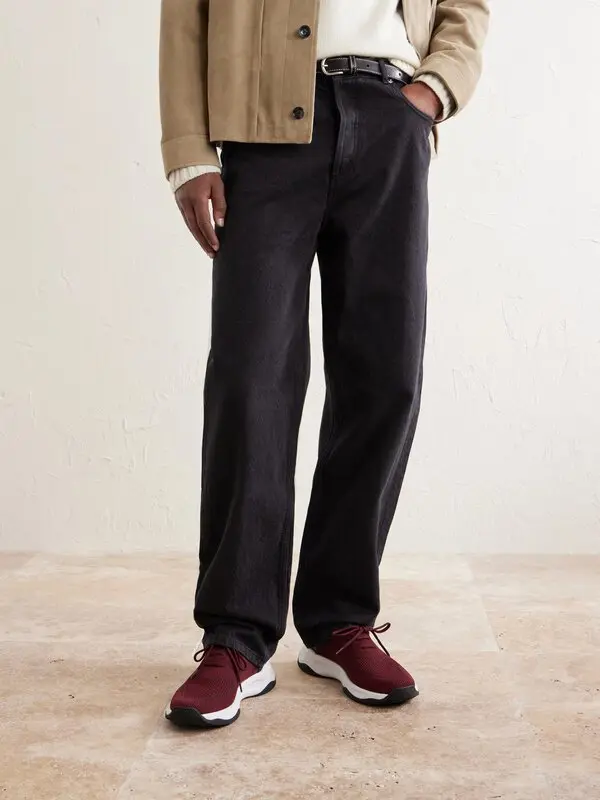 Berluti Shadow Leather-trimmed Stretch-knit Sneakers