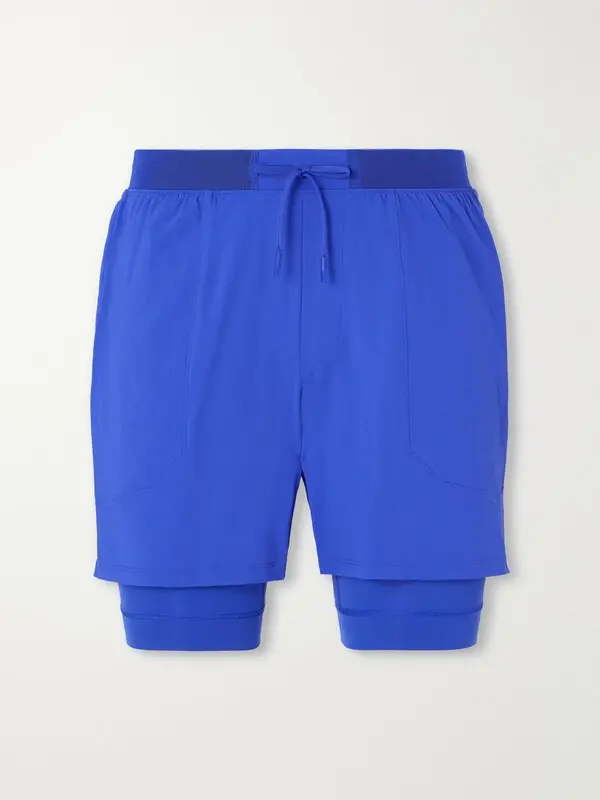 Lululemon License To Train Straight-leg Layered 7" Stretch Recycled-shell And Jersey Drawstring Shorts - Blue