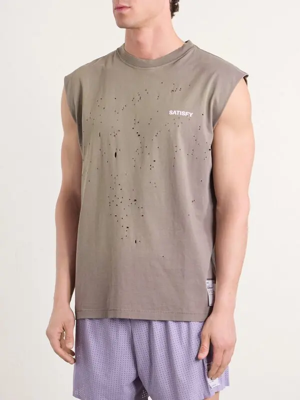 Satisfy Distressed Logo-print Mothtech™ Organic Cotton-jersey Tank Top