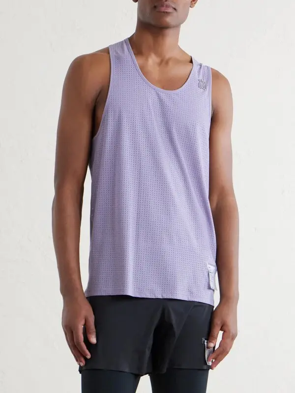Satisfy Embellished Logo-appliquéd Space-o™ Mesh Tank Top