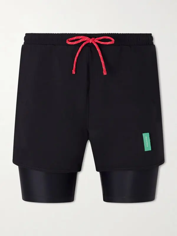 DISTRICT VISION Straight-leg Layered Logo-appliquéd Shell Shorts - Black