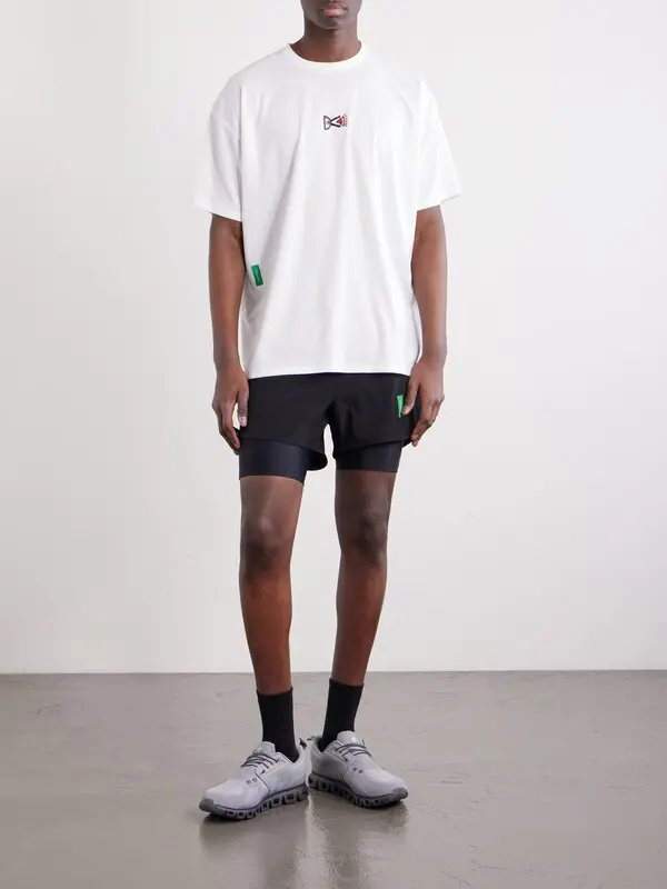 DISTRICT VISION Straight-leg Layered Logo-appliquéd Shell Shorts