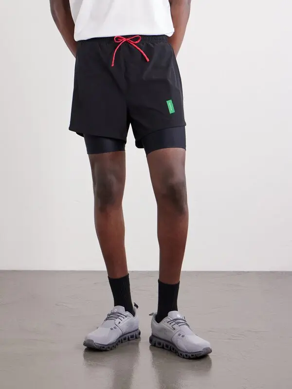 DISTRICT VISION Straight-leg Layered Logo-appliquéd Shell Shorts