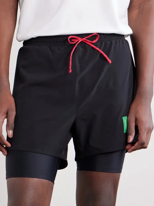 DISTRICT VISION Straight-leg Layered Logo-appliquéd Shell Shorts