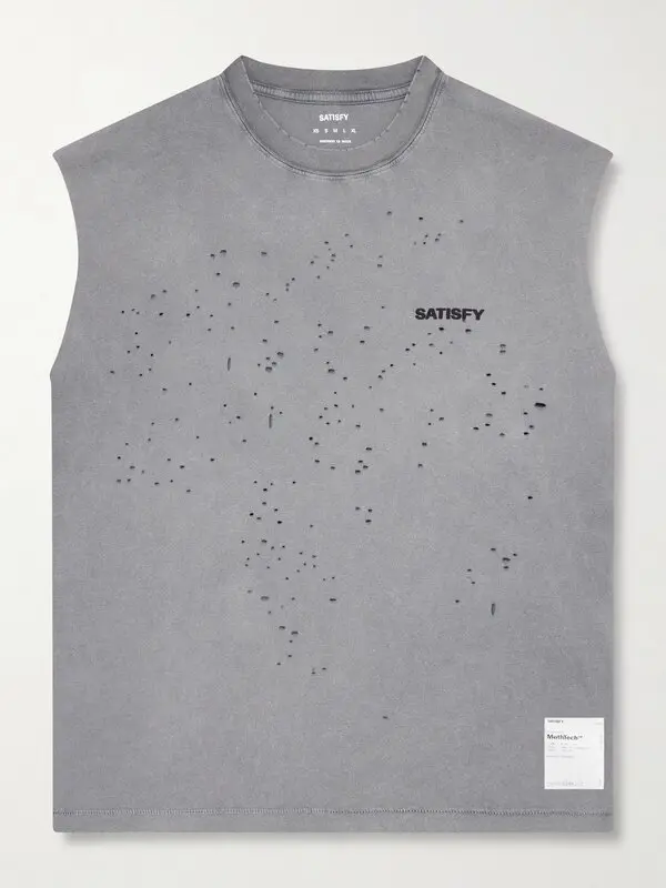 Satisfy Distressed Logo-print Mothtech™ Organic Cotton-jersey Tank Top - Gray