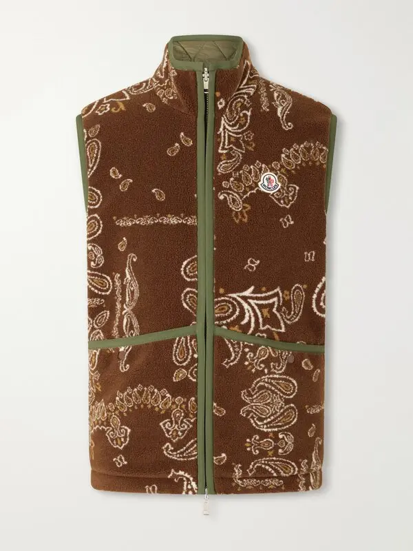 Moncler Logo-appliquéd Paisley-print Fleece Vest - Brown