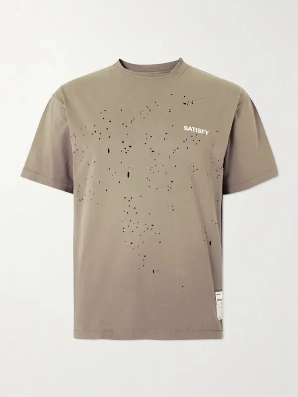 Satisfy Logo-print Distressed Mothtech™ Organic Cotton-jersey T-shirt - Brown