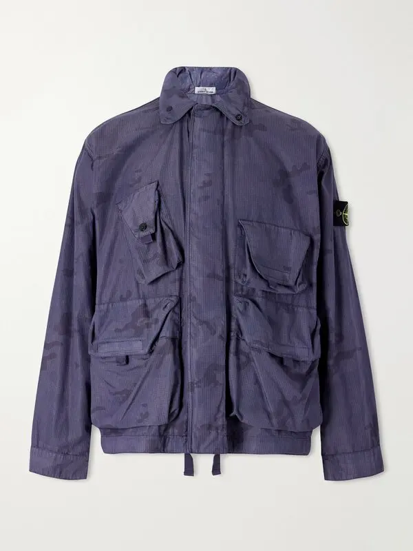 Stone Island Camouflage-print Cotton-blend Ripstop Jacket - Blue