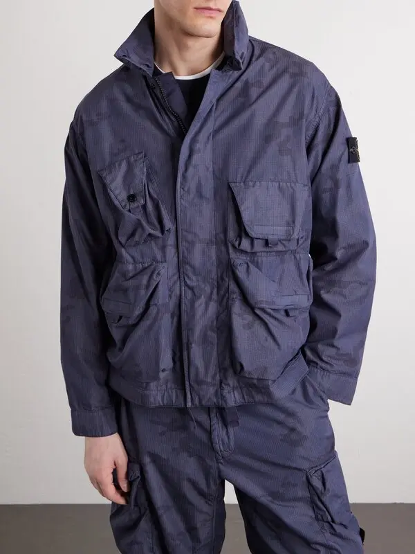 Stone Island Camouflage-print Cotton-blend Ripstop Jacket - Blue