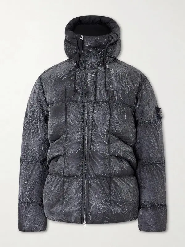 Stone Island Reflective Quilted Recycled-nylon Tela Hooded Down Jacket - Black